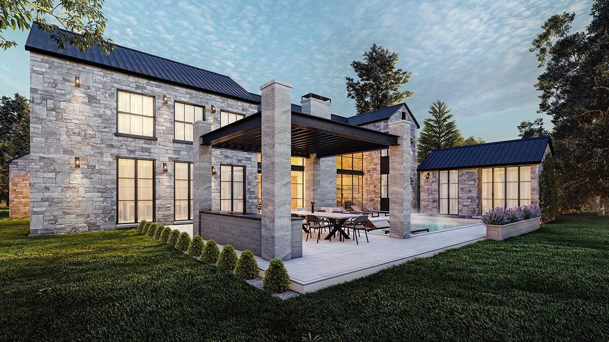 Two Story Transitional Home Plan with Pool House and Upstairs Home ...