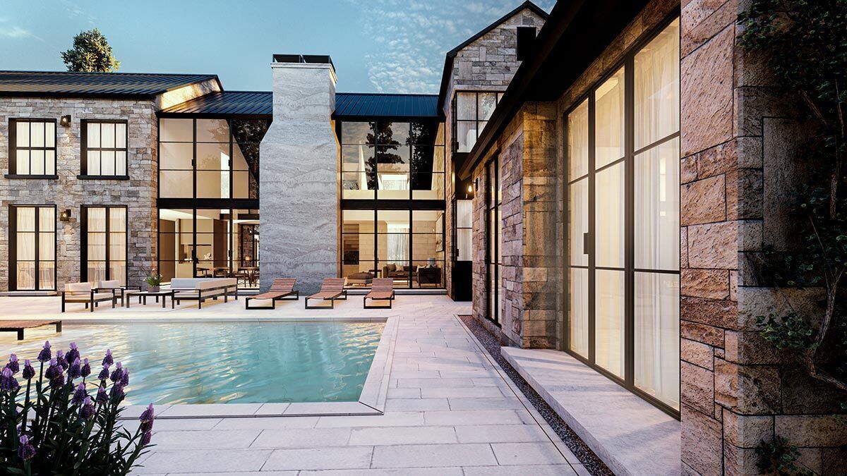 Two Story Transitional Home Plan with Pool House and Upstairs Home ...