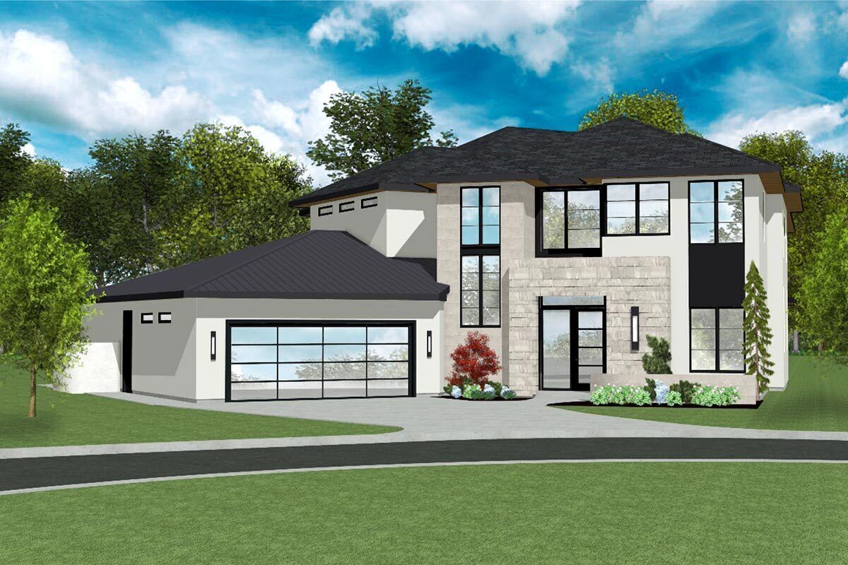 Transitional 2-Story Home Plan with Angled Garage and Private Master ...