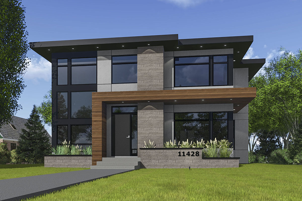 2-Story Contemporary Northwest House Plan with Double-sided Fireplace ...