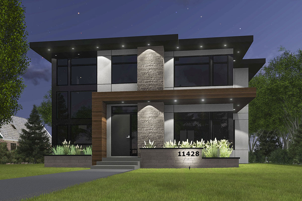 2-Story Contemporary Northwest House Plan with Double-sided Fireplace ...
