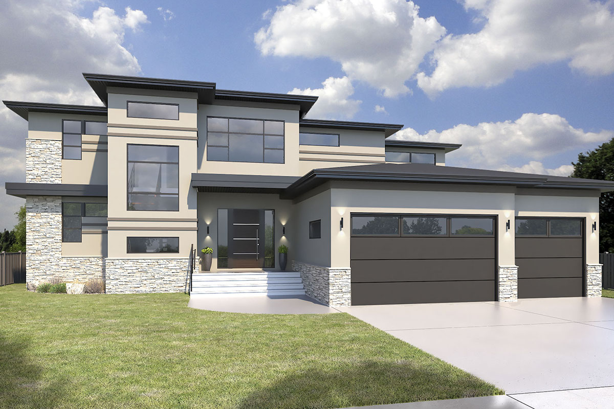 Plan 81780AB: Contemporary Prairie House Plan with Elevator, Bonus Room ...