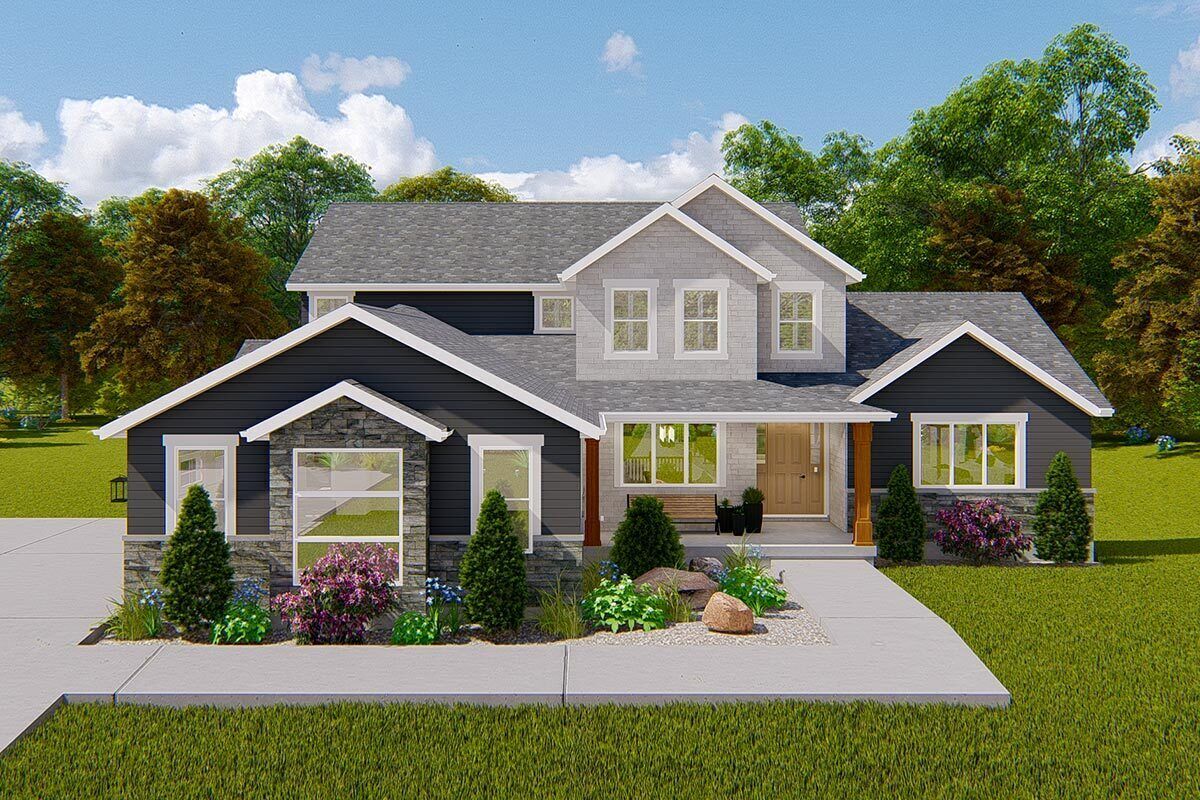 Exclusive Transitional Two-story Home Plan with Main-level Owner's ...