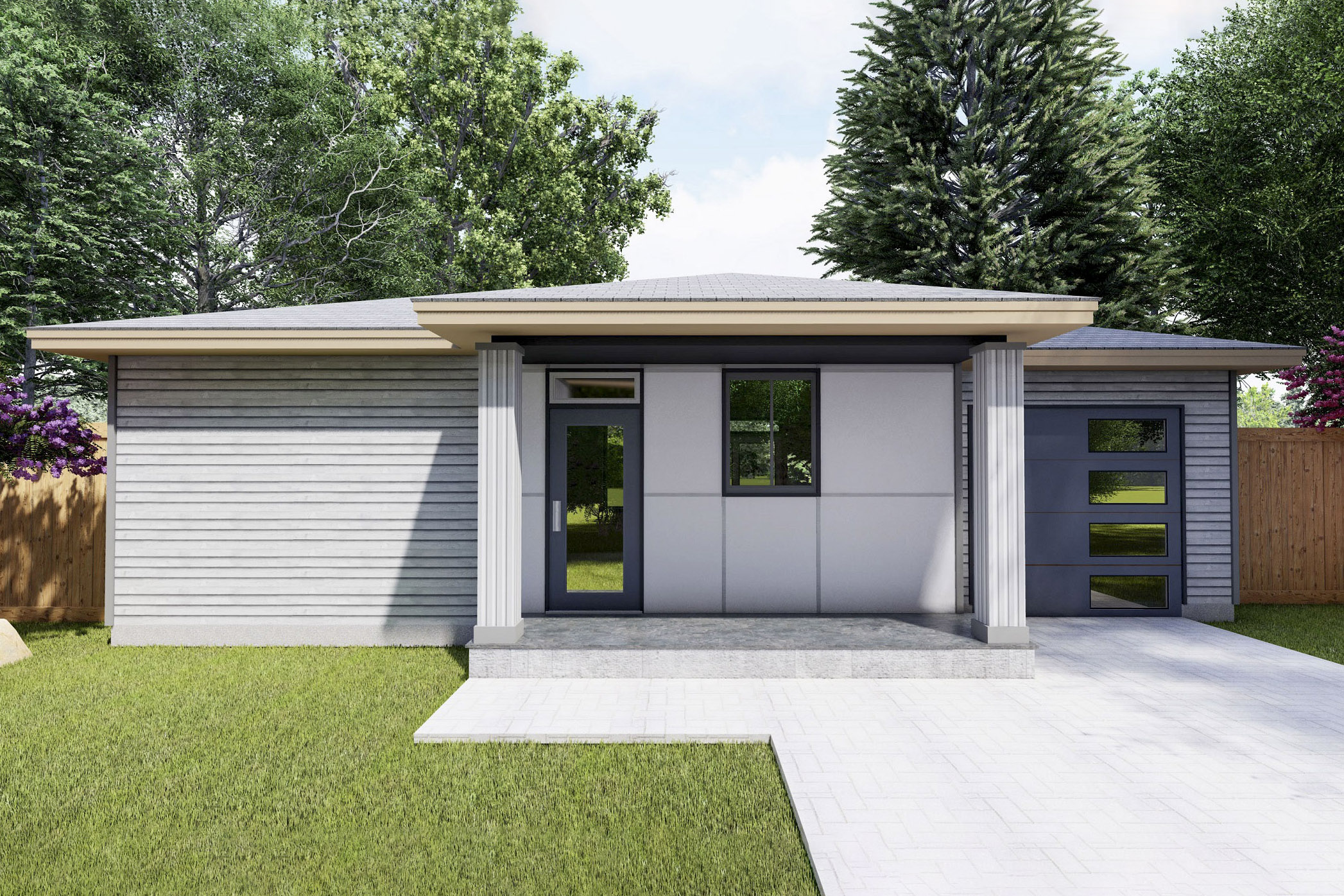 Plan 28007J: 600 Square Foot One-Bed Contemporary Prairie-Style House Plan