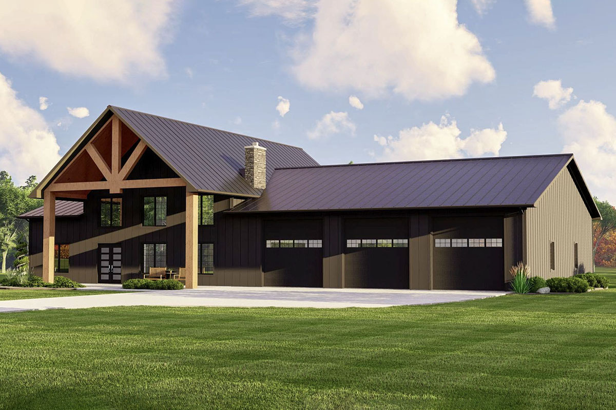 Plan 135206GRA: 3-Bed Barndo-Style House Plan with Timbered 2-Story ...