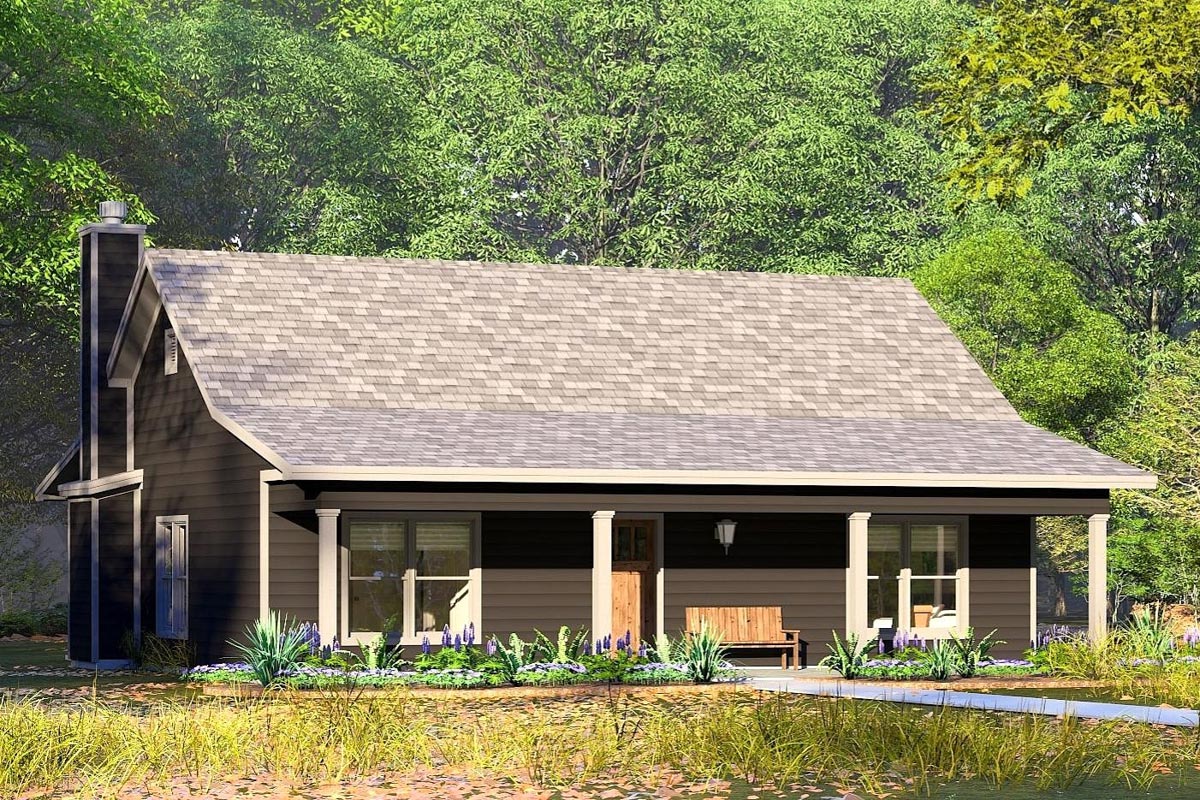 Plan 28947JJ: 2-Bed Country Cabin with Vaulted Open Floor Plan - 1275 Sq Ft