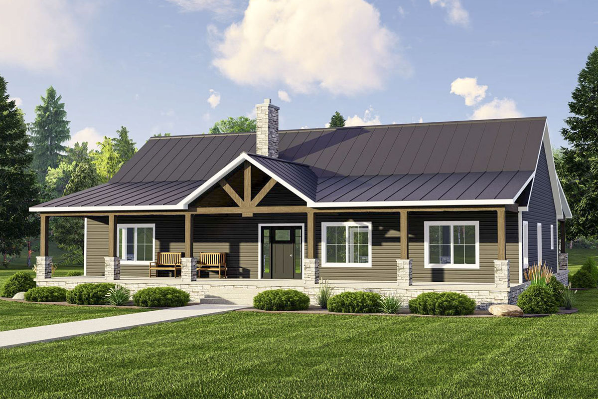Plan 135208GRA: 3-Bed Rustic Cottage with Front and Rear Porches