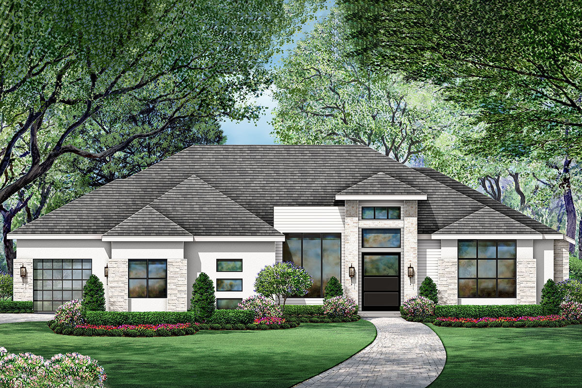2-Bed Contemporary House Plan with Spacious Outdoor Lounge - 36682TX ...