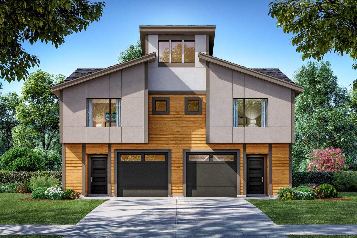 Plan 267006SPK: Modern Northwest Duplex House Plan with Matching Units ...