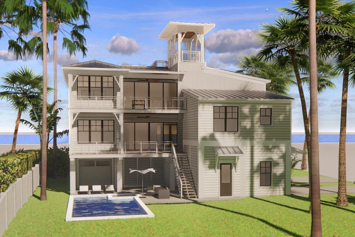 Contemporary Coastal Home Plan with Rooftop Deck and Private Homeowner ...