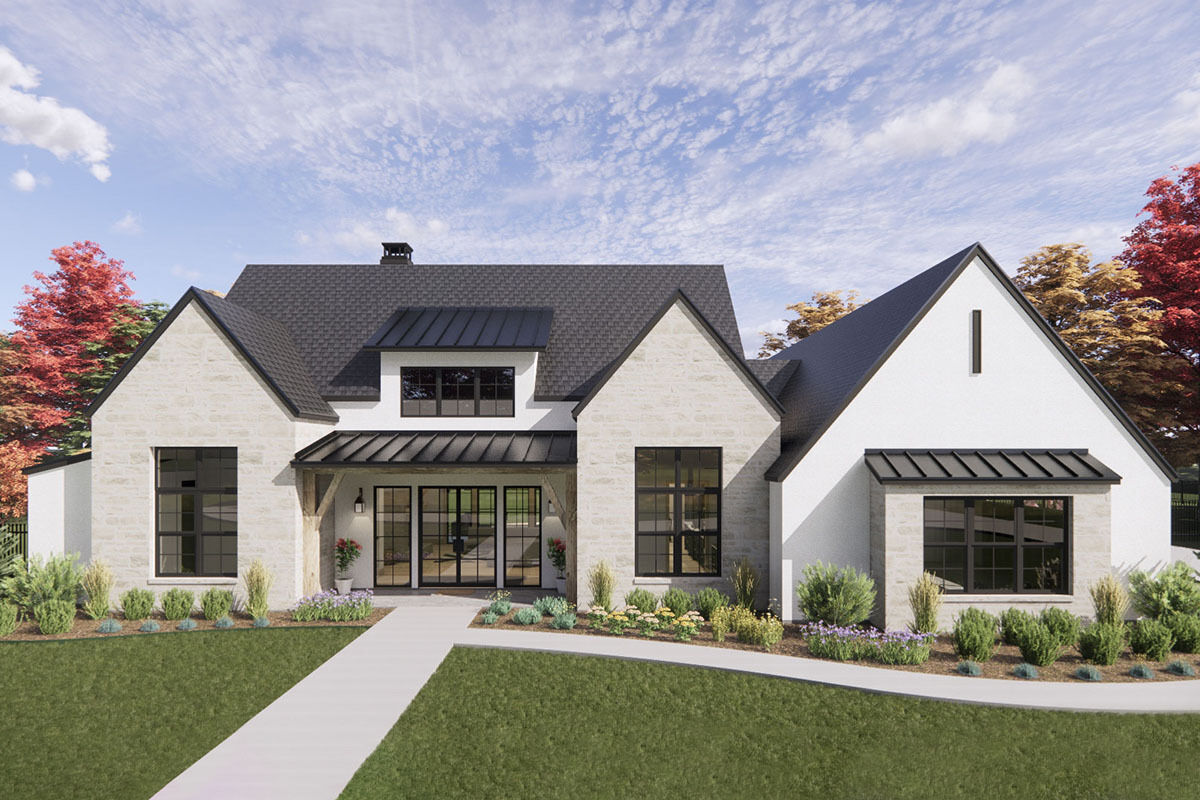 4-Bed Modern Country House Plan with Stone and Stucco Exterior Under ...