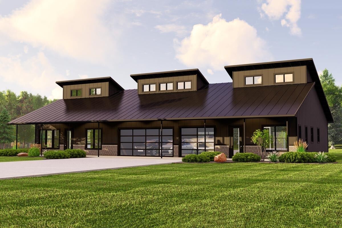 Multi-Generational Barndominium-Style House Plan with an Industrial ...