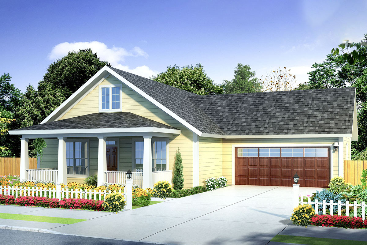 Plan 52310WM: 3-Bed Cottage Under 1500 Square Feet with 2-Car Garage