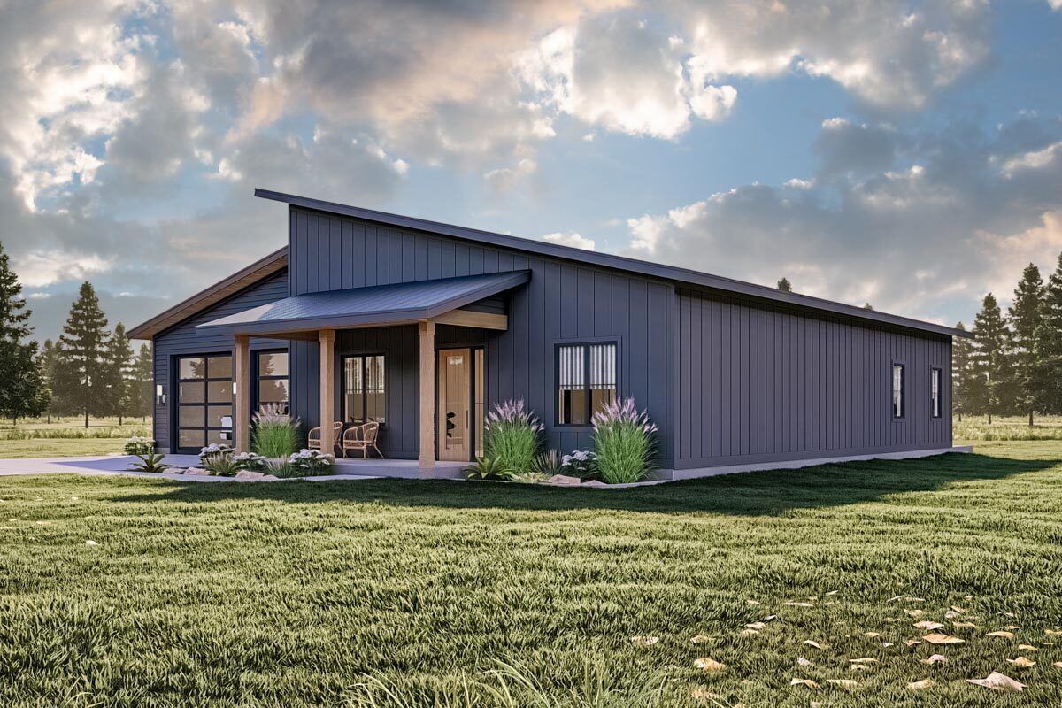 2-Bed 2000 Square Foot Modern House Plan with Drive-Through Garage ...
