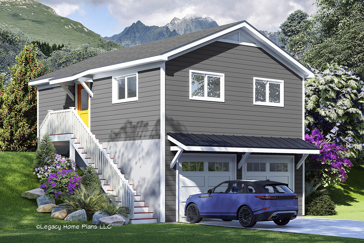 Plan 680088VR: 720 Square Foot 2-Car Garage with Loft for an Up-Sloping Lot