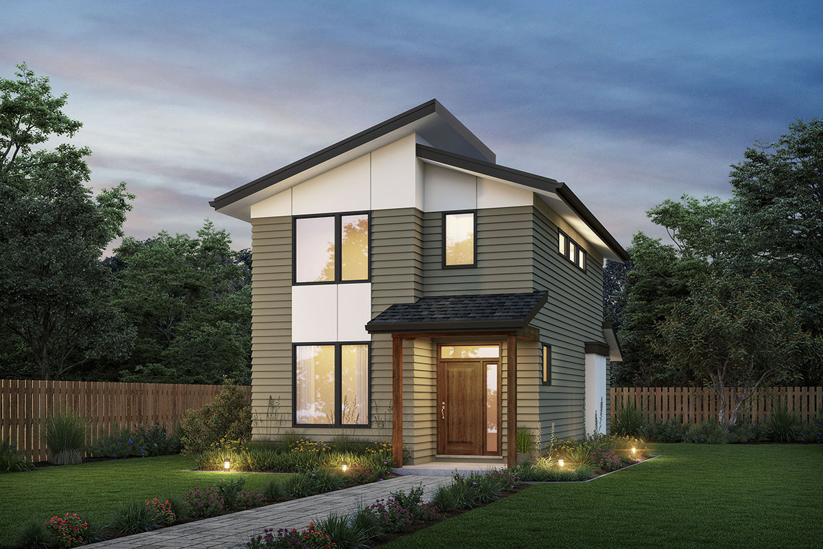 Plan 69792AM: 21-Foot-Wide 3-Bed Modern House Plan Under 1300 Square Feet