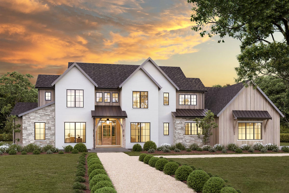 2-Story Transitional House Plan with Main Floor Master Bedroom and 3 ...