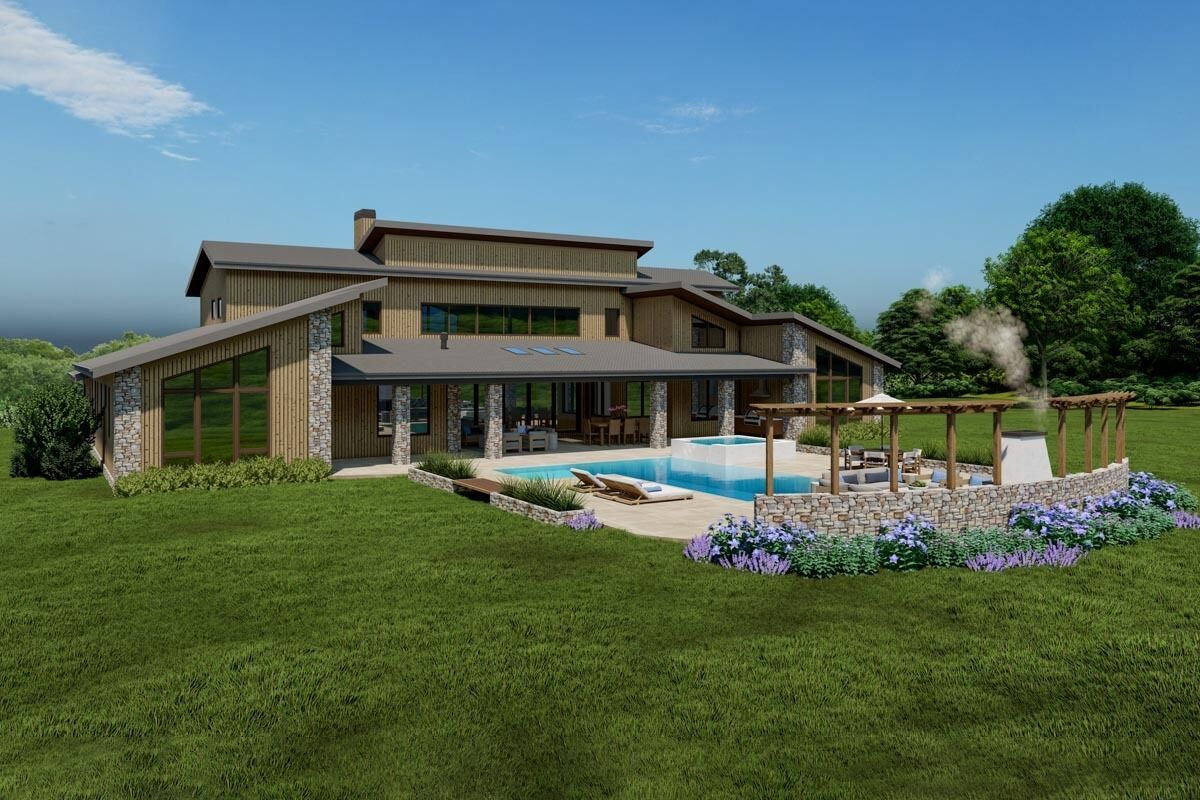 Symmetrical Modern House Plan with Matching Wings and Large Outdoor ...