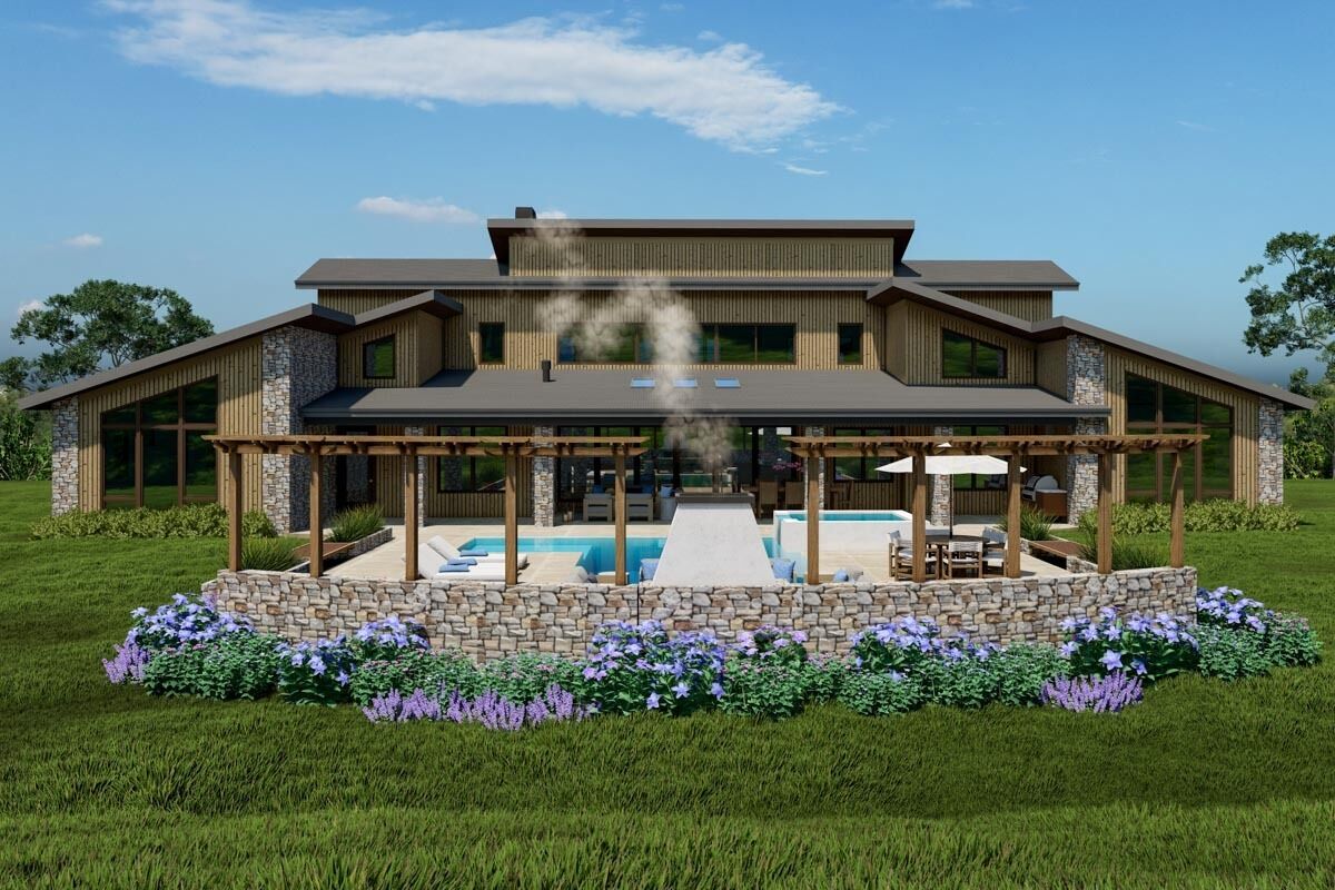 Symmetrical Modern House Plan with Matching Wings and Large Outdoor ...