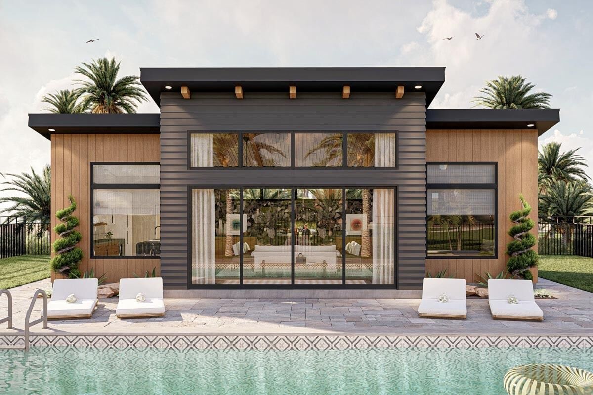 792 Square Foot Modern Pool House with Wet Bar and Lounge - 623210DJ ...