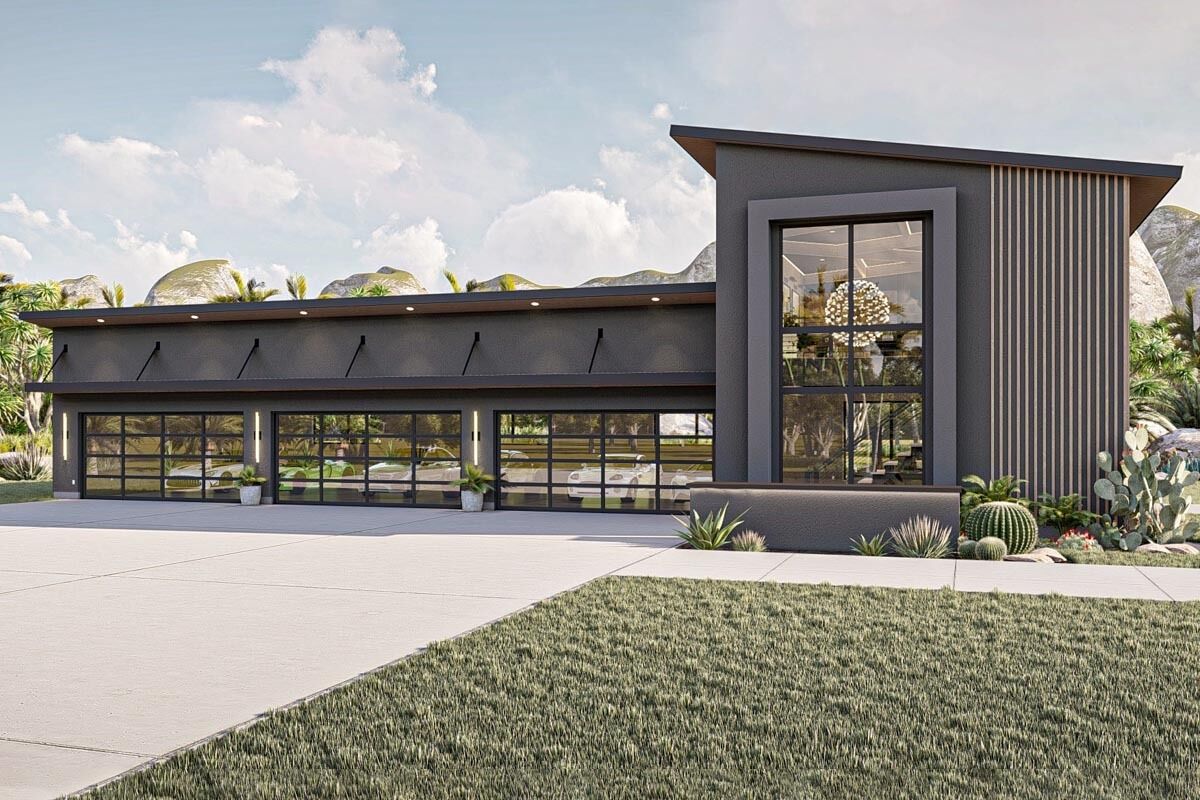 7-Car Modern Garage with Shop and Lounge with Plexiglass Viewing Floor ...
