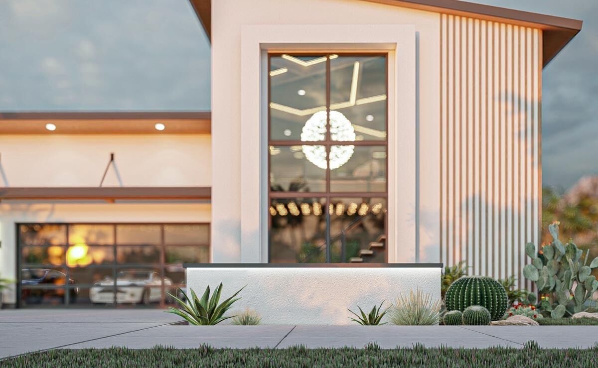 7-Car Modern Garage with Shop and Lounge with Plexiglass Viewing Floor ...