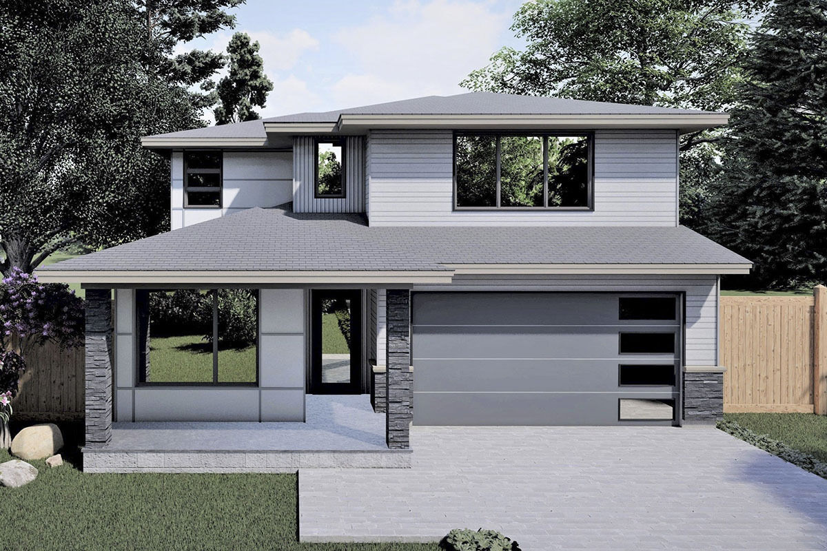 2-Story Contemporary House Plan with Main Level Flex Room - 28079J ...