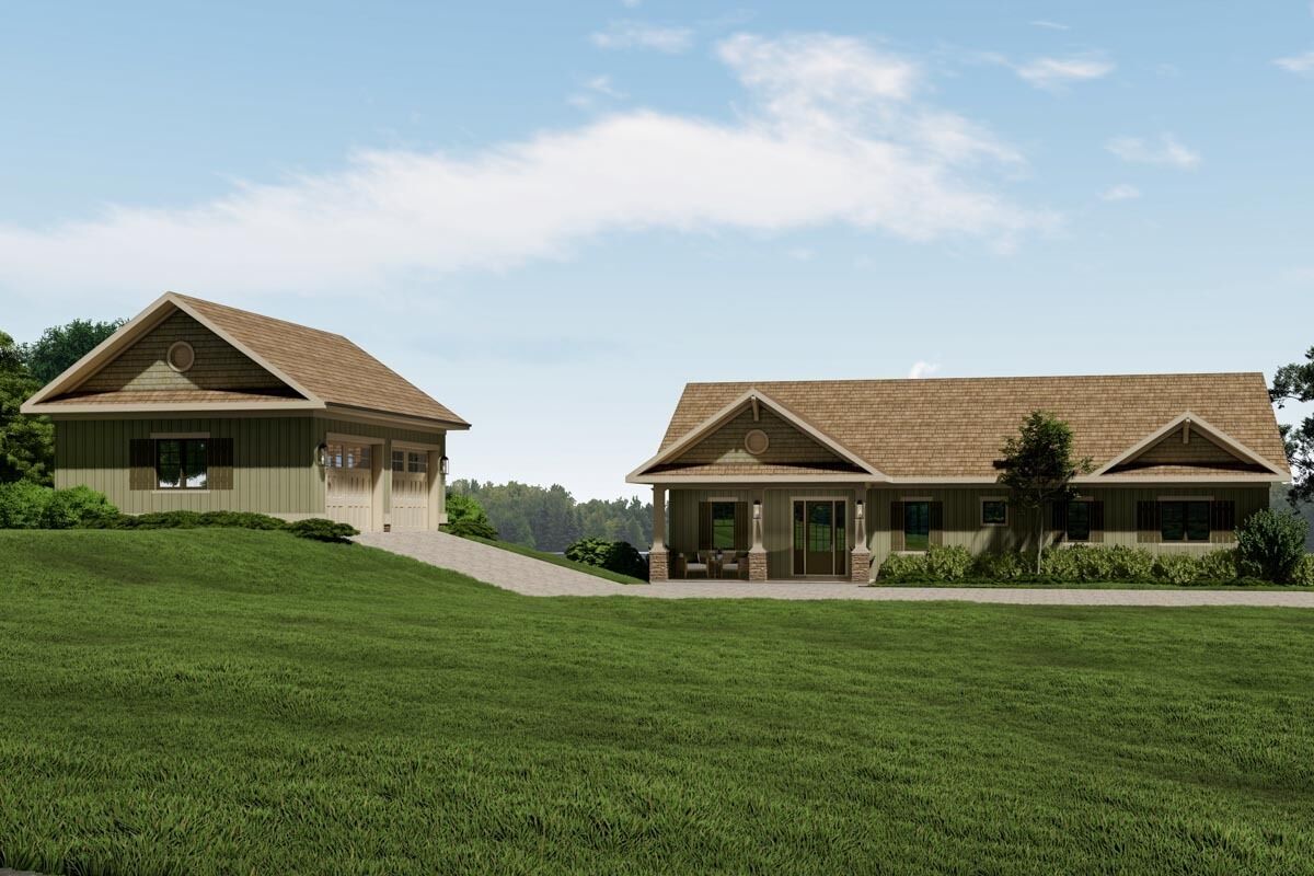Craftsman Lake House Plan with Detached 2-Car Garage and Great Outdoor ...