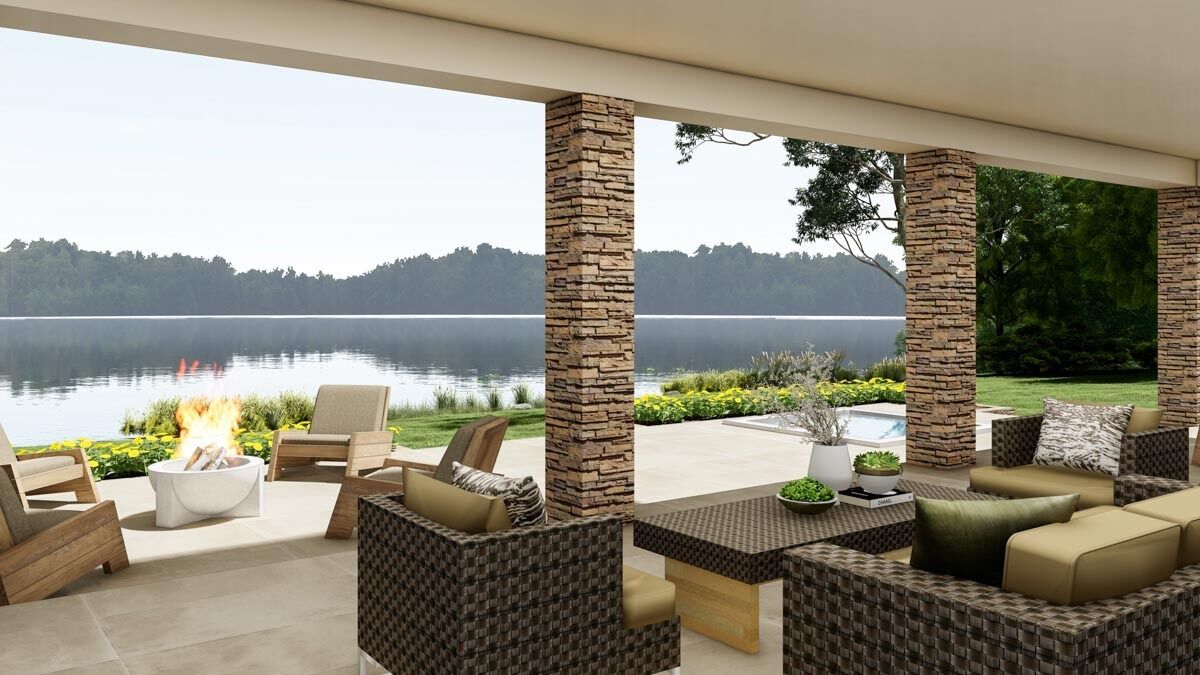 Craftsman Lake House Plan with Detached 2-Car Garage and Great Outdoor ...