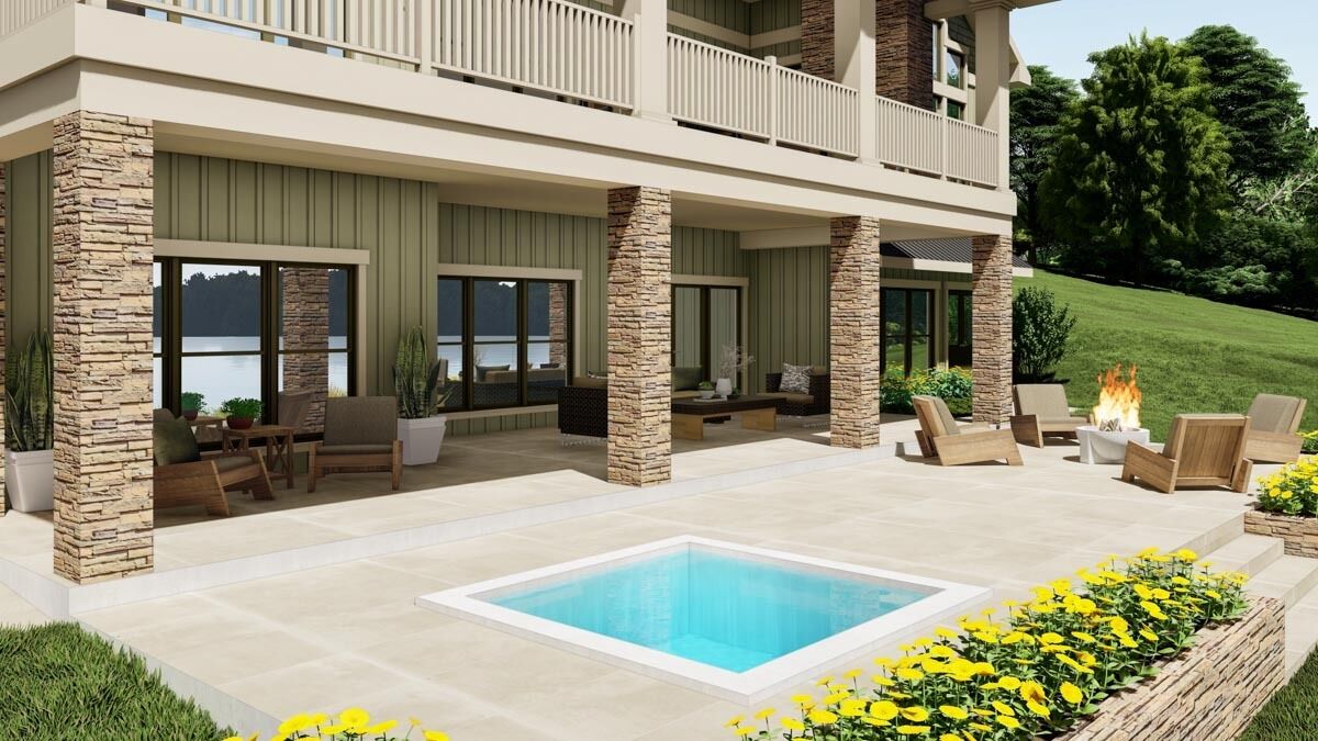 Craftsman Lake House Plan with Detached 2-Car Garage and Great Outdoor ...