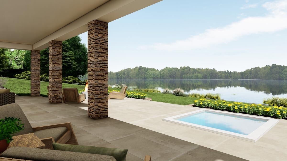 Craftsman Lake House Plan with Detached 2-Car Garage and Great Outdoor ...
