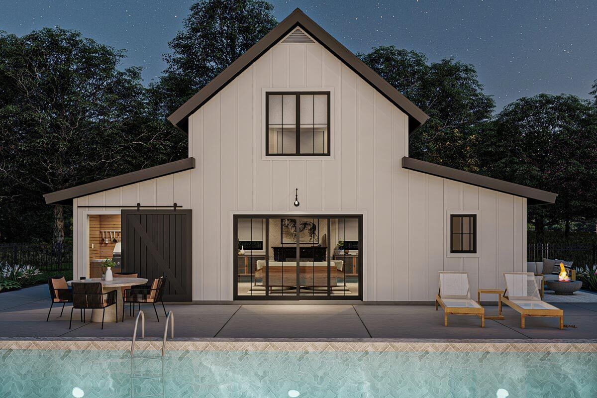 Modern Farmhouse Pool House with Bunk Room and Loft - 623231DJ ...
