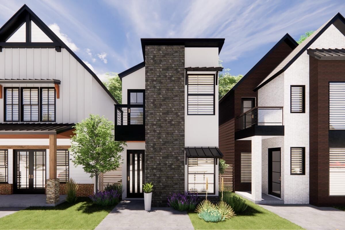 15-Foot-Wide Townhome Plan with 1-Car Alley-Access Garage - 421511CHD ...