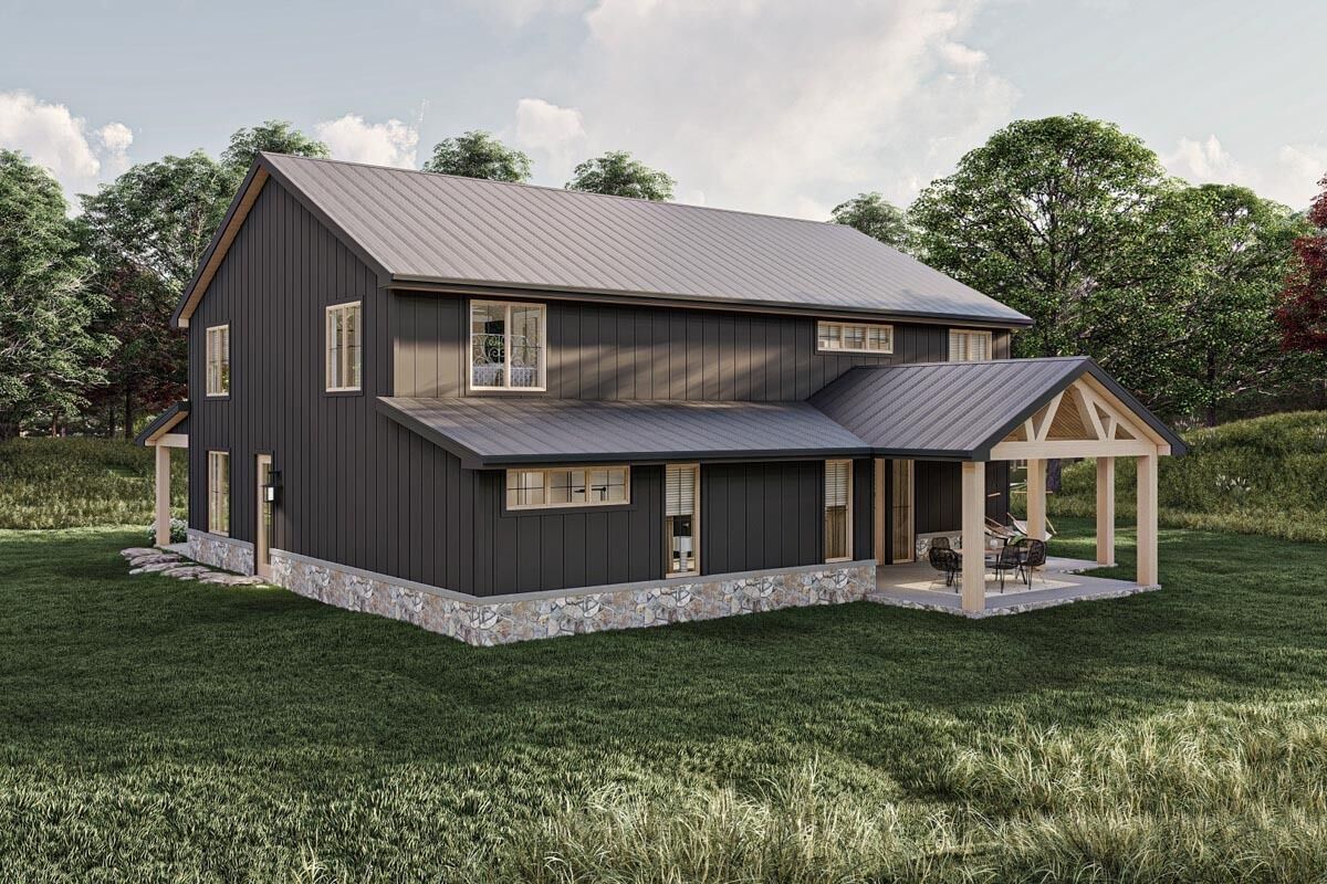 Barndominium-Style House Plan with Home Office and 4 Bedrooms ...