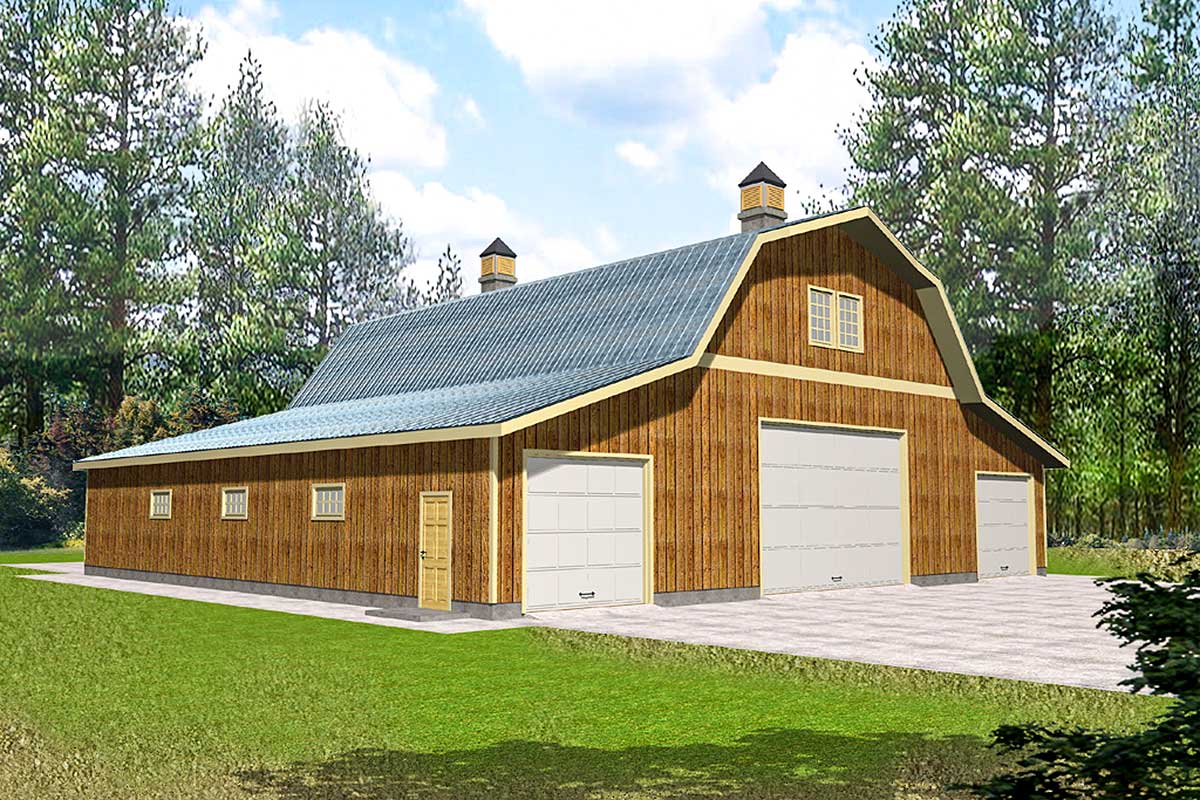 Plan 35193GH: Barn-like Garage with Drive Through Bays and Both Heated ...