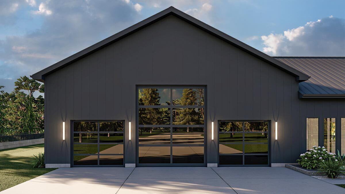 3-Bed Barndominium-Style House Plan with 1835 Square Foot Garage with ...