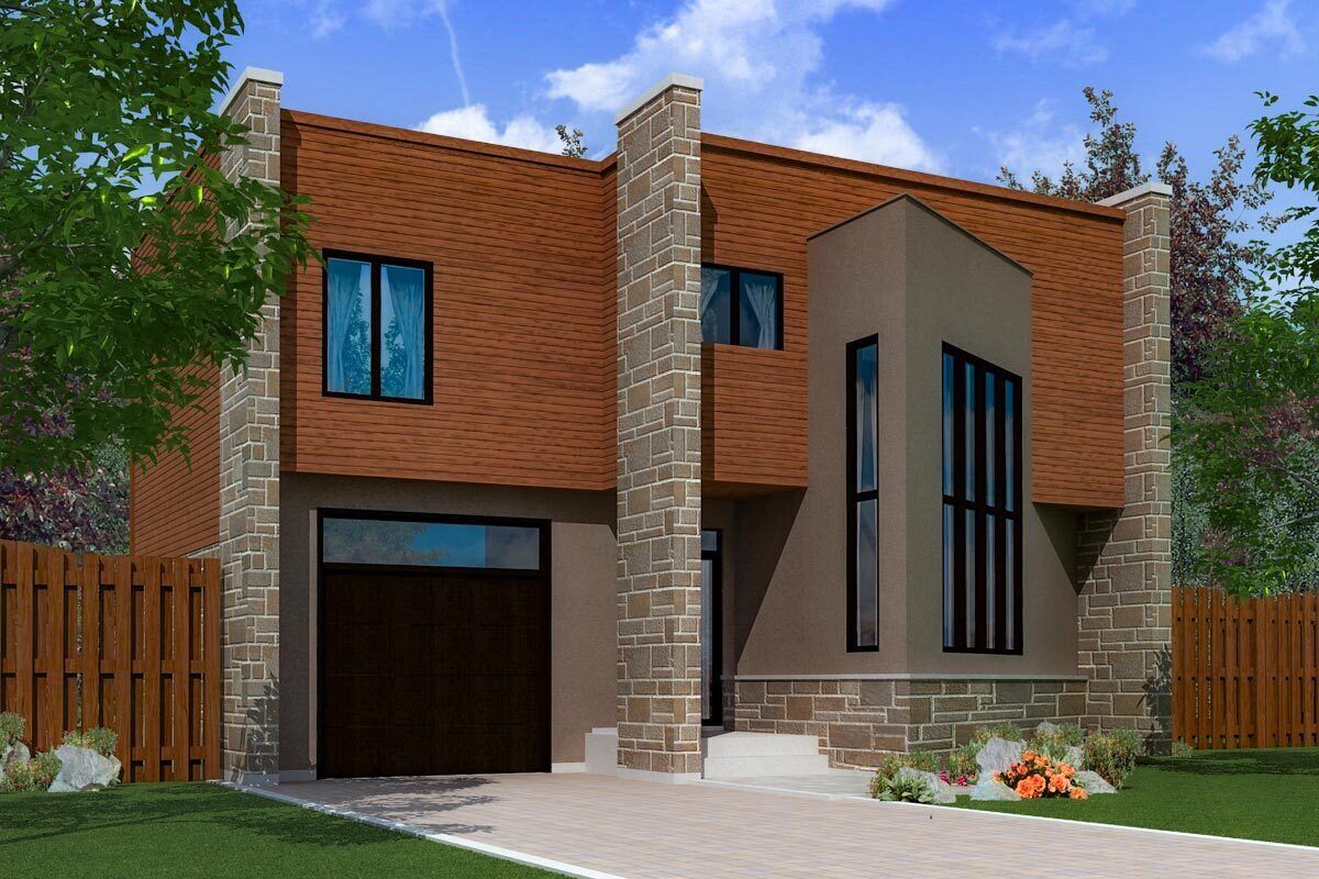 Contemporary 2-Story Home Plan with Single Garage and Covered Porch ...