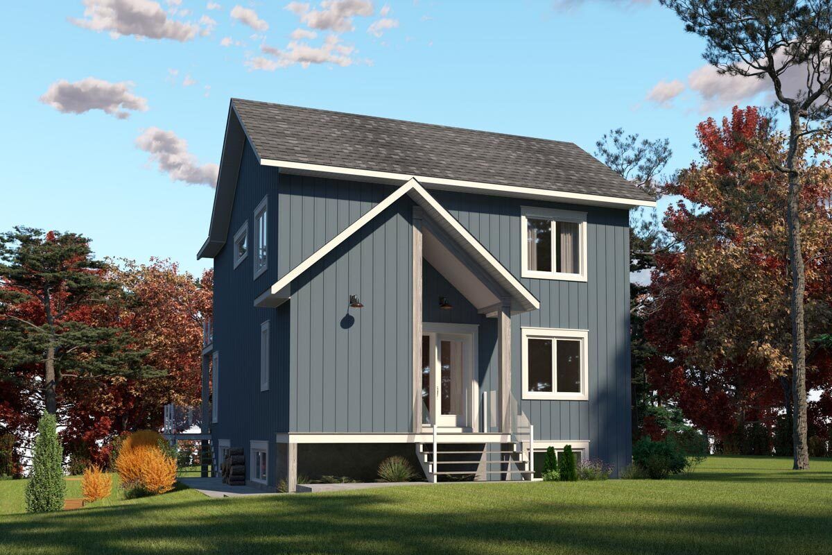 Country Lake House Plan with Stacked Rear Porches for Rear Sloping Lot ...