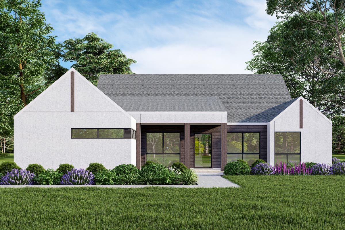Plan 31219D: Modern 2308 Sq Ft One-Level Home Plan with Study and Open ...
