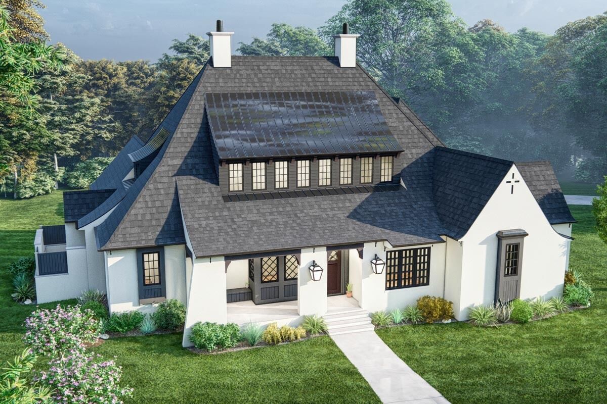 Expanded Euro-Style House Plan with Stucco Exterior and a 3-Car Garage ...
