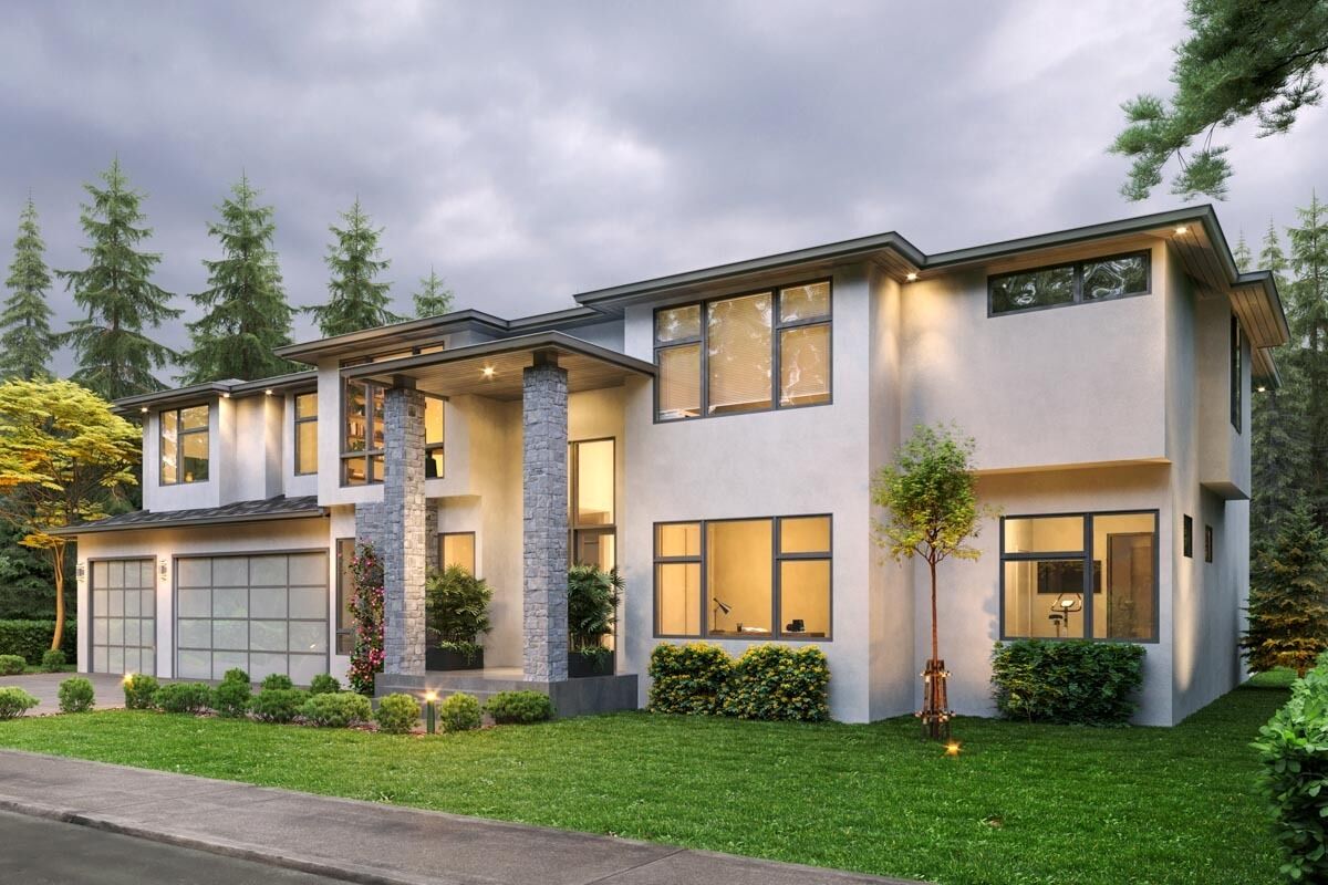 Contemporary Prairie Home Plan with Bonus Room and Laundry Upstairs ...