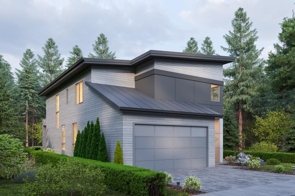 Narrow Mid Century Modern House Plan with Rear Garage - 666211RAF ...