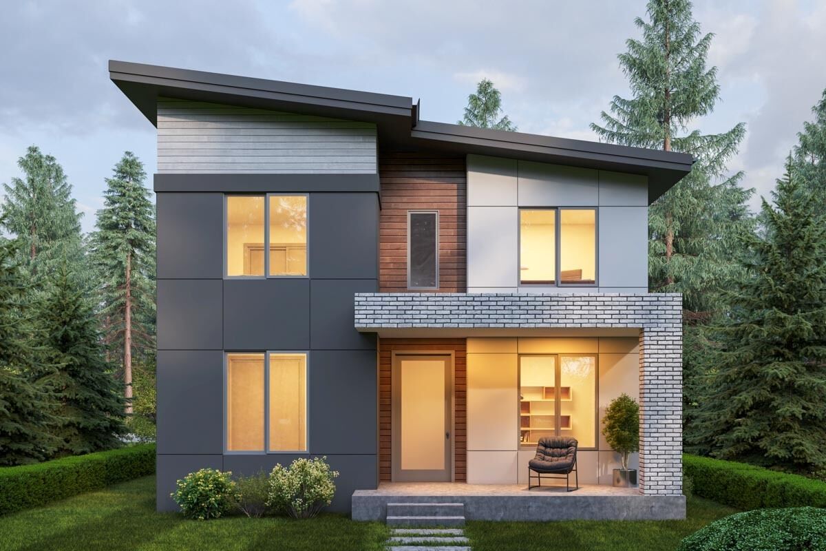 Narrow Mid Century Modern House Plan with Rear Garage - 666211RAF ...