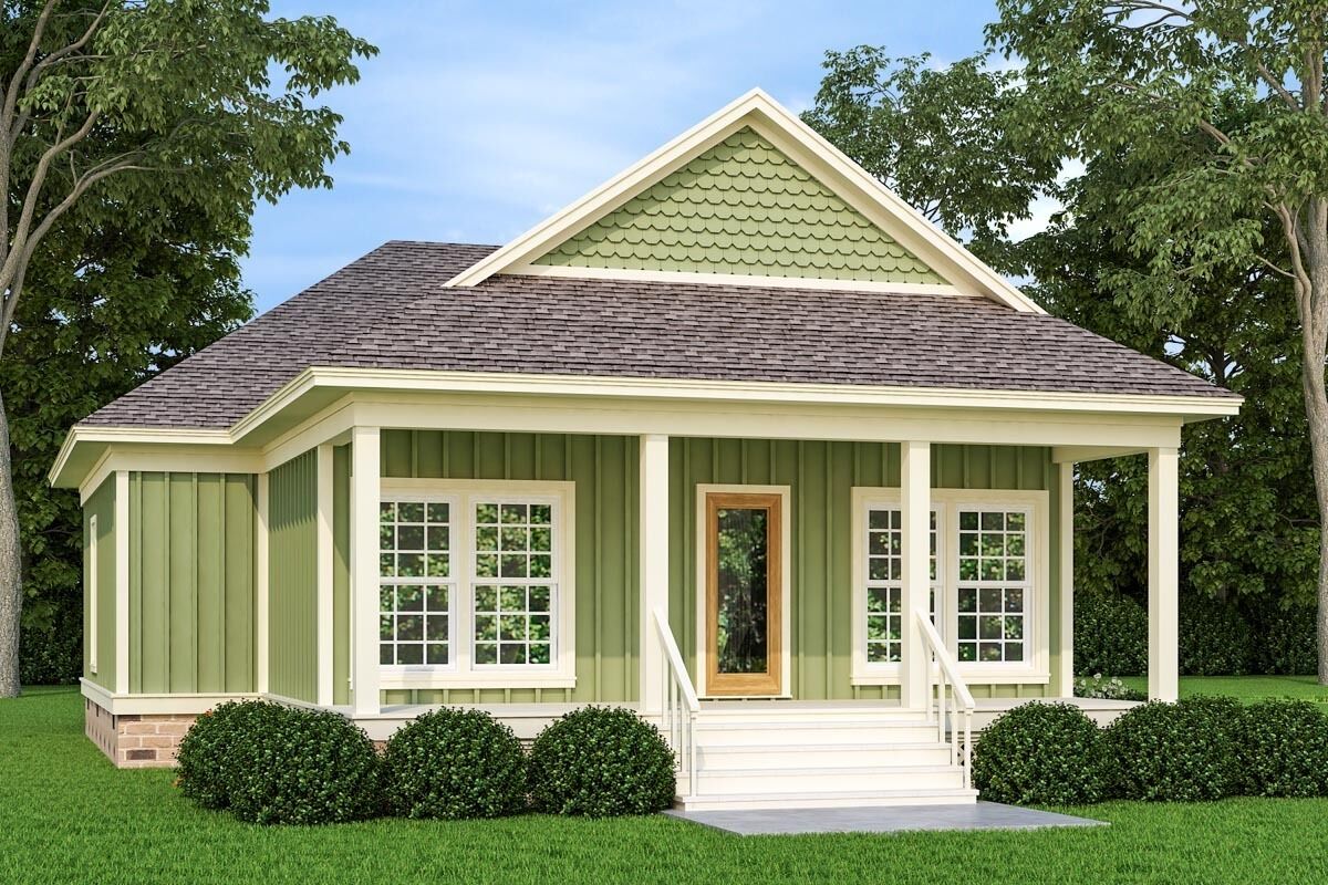 1222 Square Foot Space-Saving 3-Bed House Plan with 7-Foot Deep Front ...