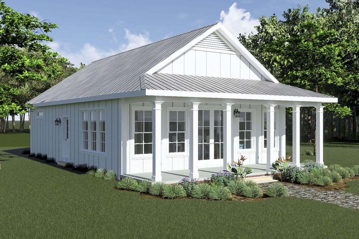 2-Bed Cottage Plan with Open Living Area and Two Laundry Options ...