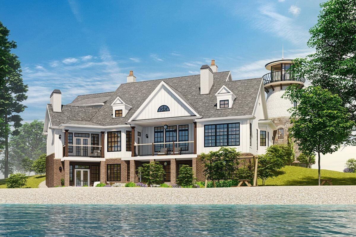 Shingle Style Home Plan with Lighthouse and Upper Level Bonus Room ...
