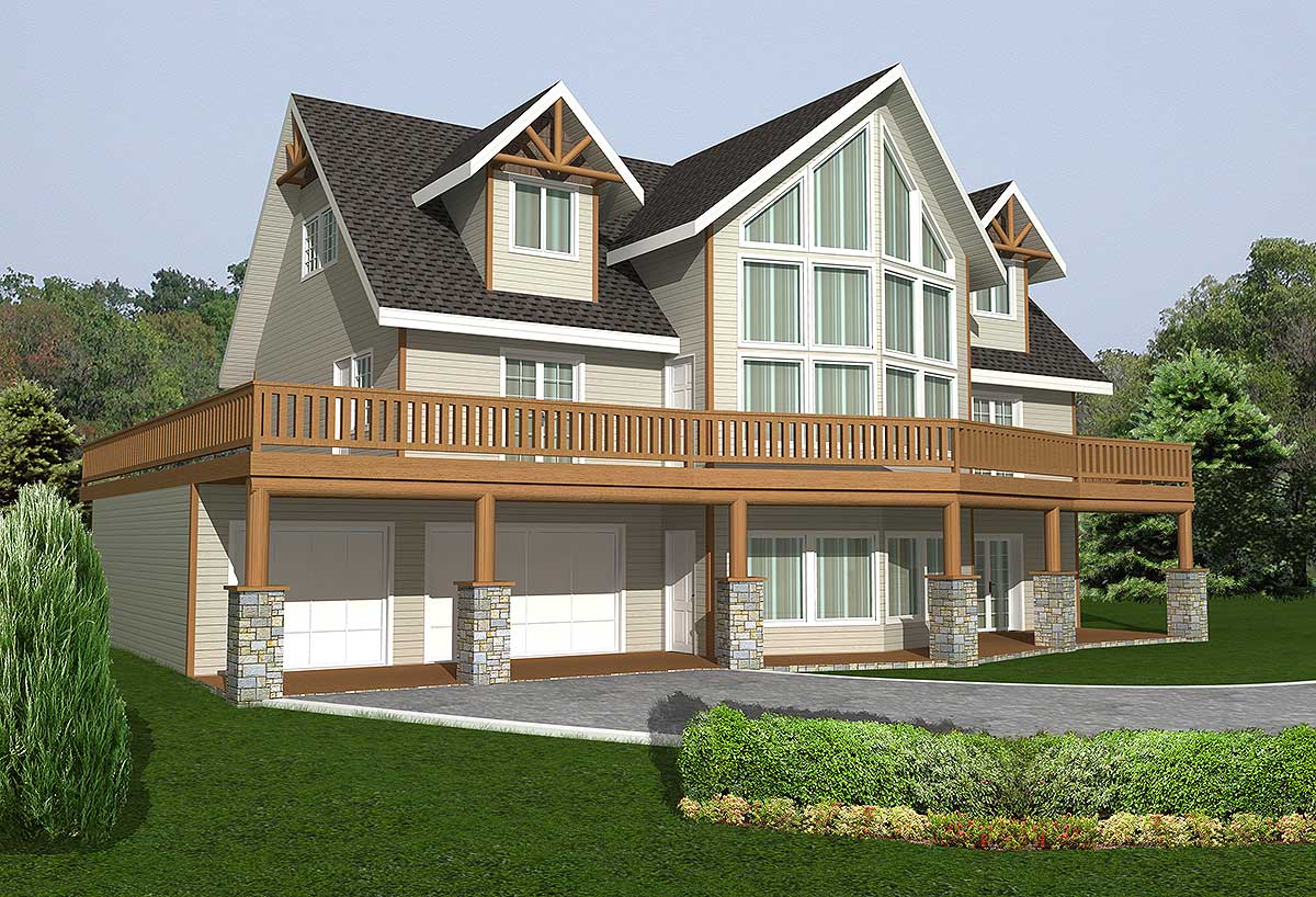 Plan 35386GH: Wraparound Deck with Garage Options