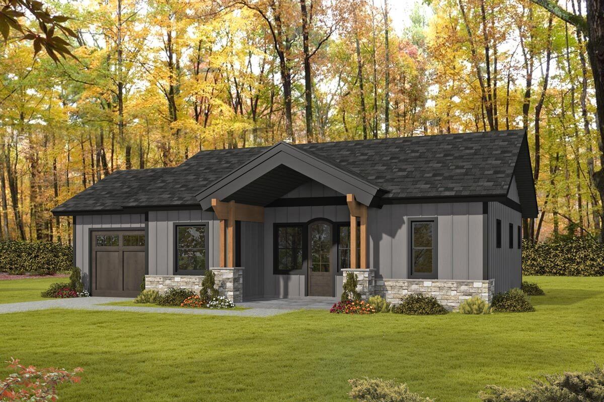 1000 Square Foot Craftsman Cottage with Vaulted Living Room - 350048GH ...