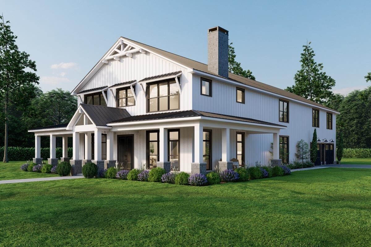 5-Bed Barndominium-Style Modern Farmhouse Plan with Wrap Around Porch ...