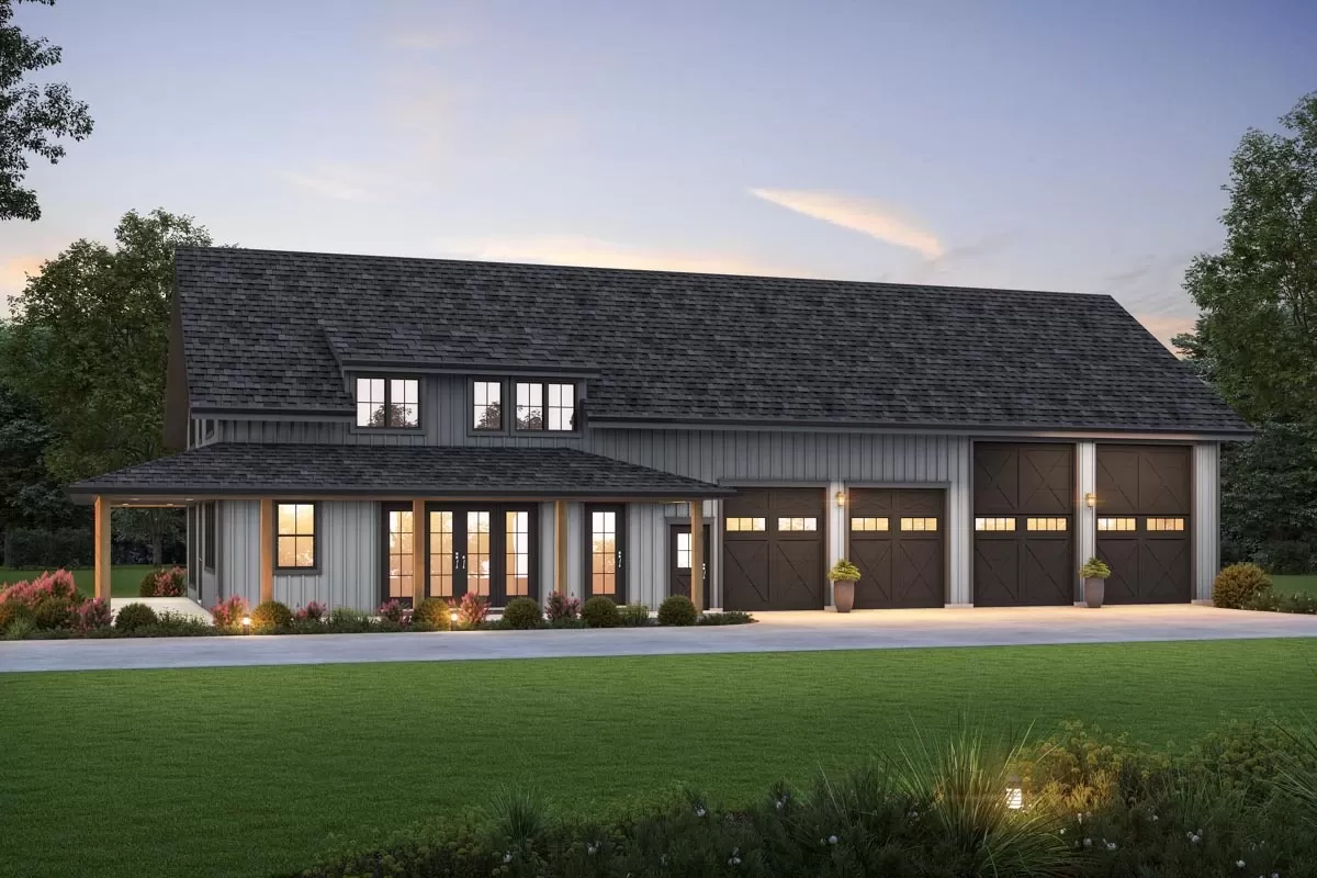 Master-On-Main Barndominium-Style House Plan Under 2600 Sq Ft with 2 RV ...